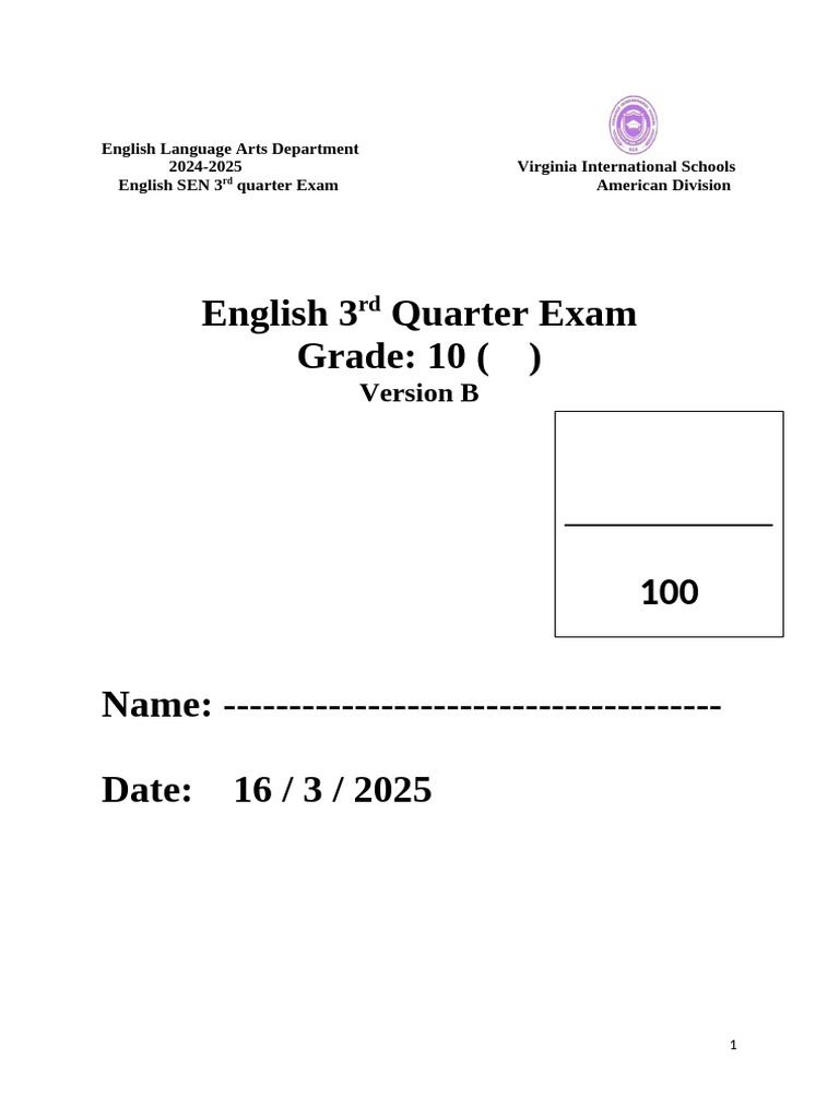 Gr.10 - English Exam SEN - Third Quarter. | PDF | Grammatical Number ...