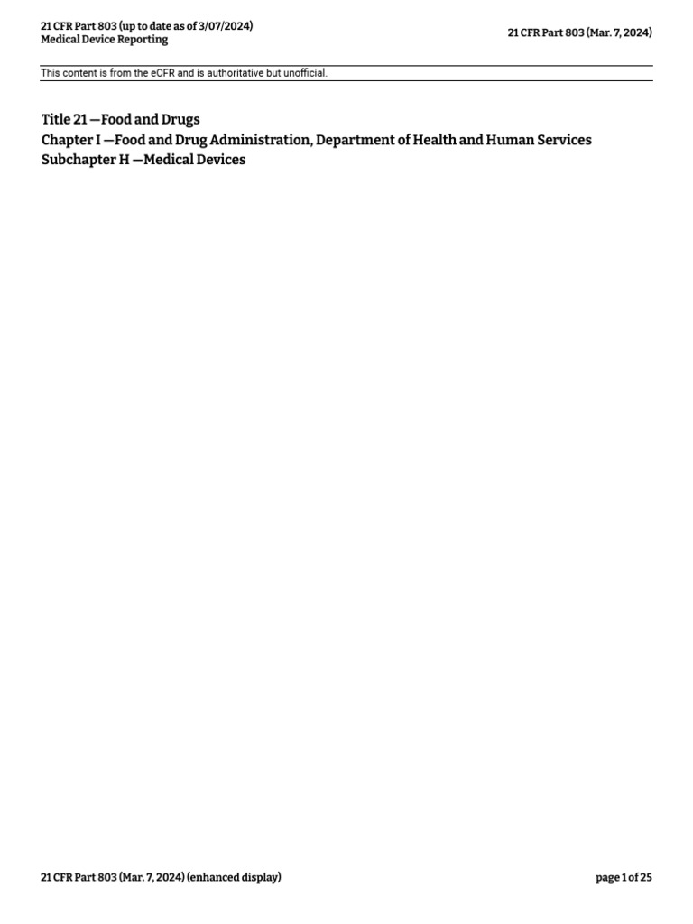 Medical Device Reporting Requirements | PDF | Therapy | Medical Device