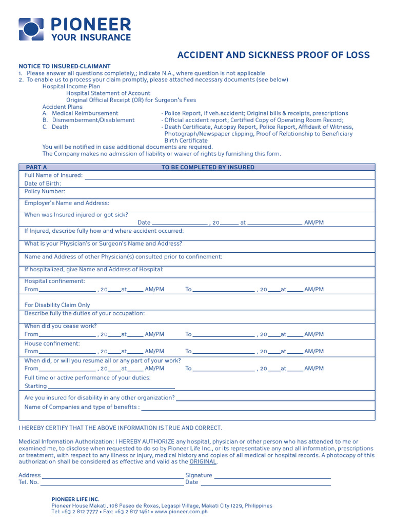 Accident and Sickness Claim Form | PDF | Medical Record | Hospital