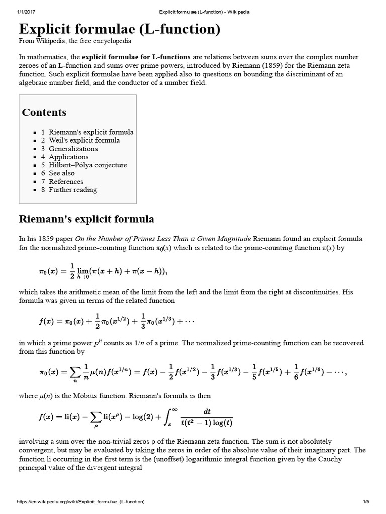 Explicit Formulae (L-Function) - Wikipedia | PDF | Mathematical Objects | Mathematical Relations