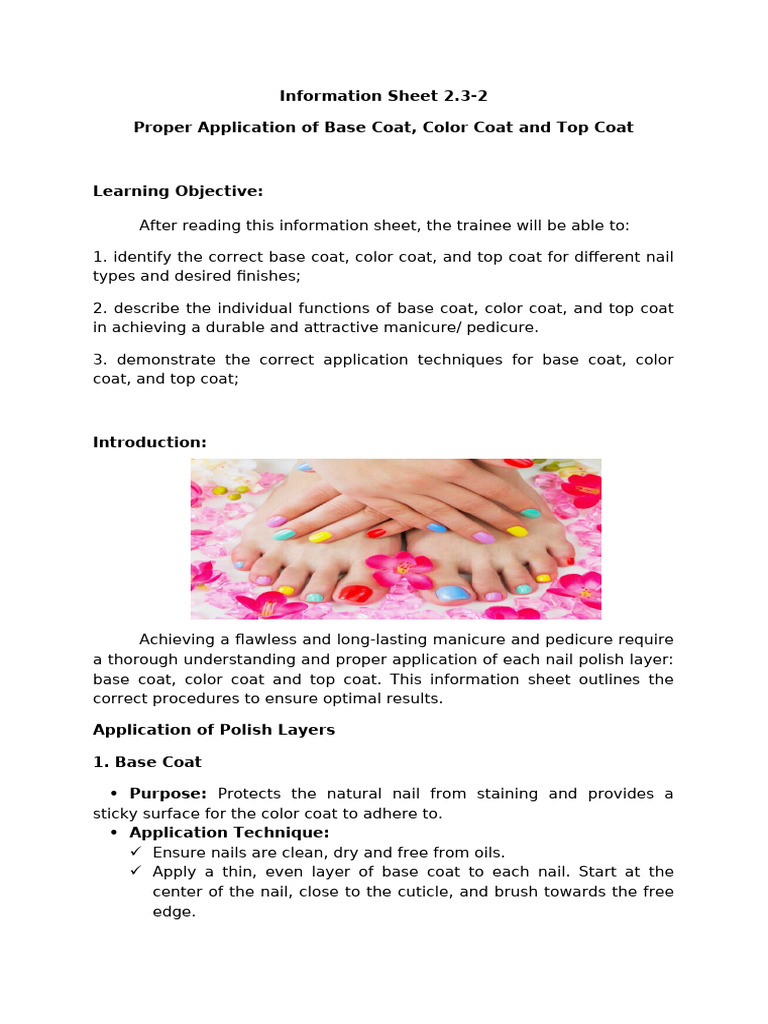 2.3-2 Base, Color, Top Info Sheets | PDF | Nail (Anatomy) | Color