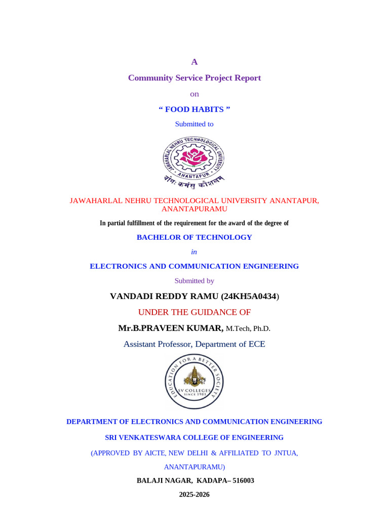 A Community Service Project Report: " Food Habits " | PDF