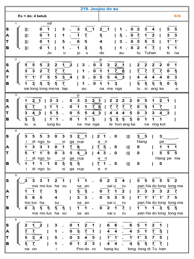 Partitur Koor HKI BK Jou Jou Do Ahu | PDF