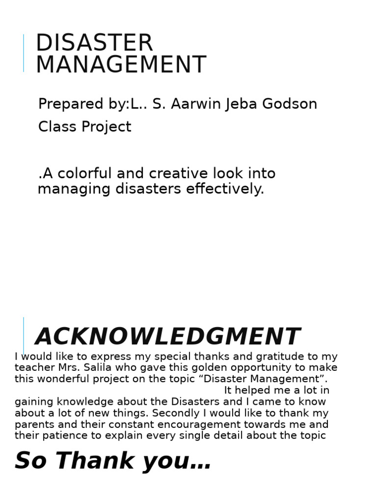 Disaster Management Presentation Aarwin | PDF | Emergency Management ...