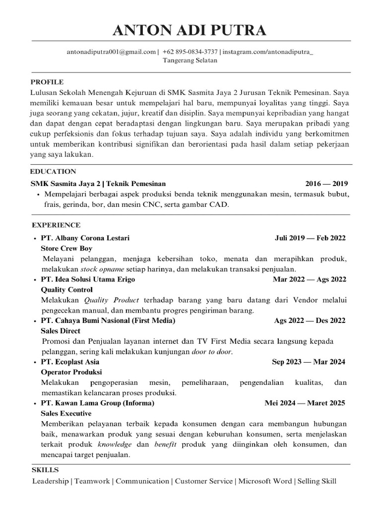 Anton Adi Putra - CV | PDF