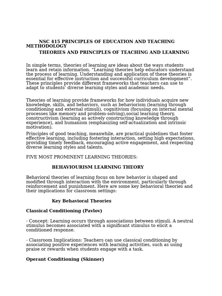 Learning Theories in Education Explained | PDF | Learning ...