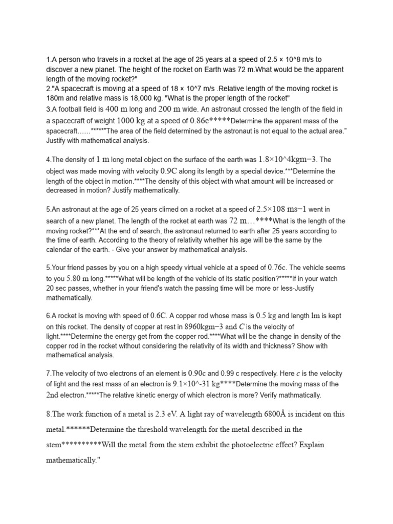 Relativity and Physics Calculations | PDF | Photoelectric Effect | Electron