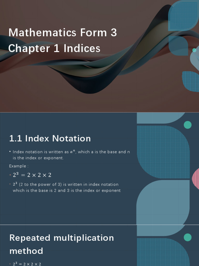 Mathematics Form 3 - Chapter 1 Indices | PDF
