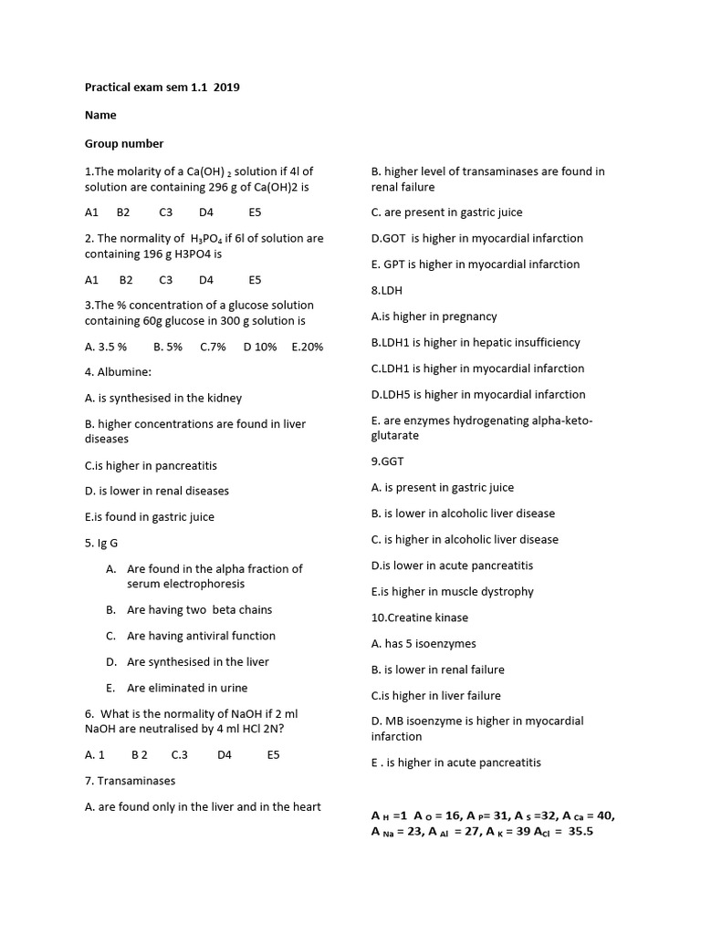 Practical Exam Samples Sem 1 2019 NR 1 Si NR 2 | PDF | Clinical ...