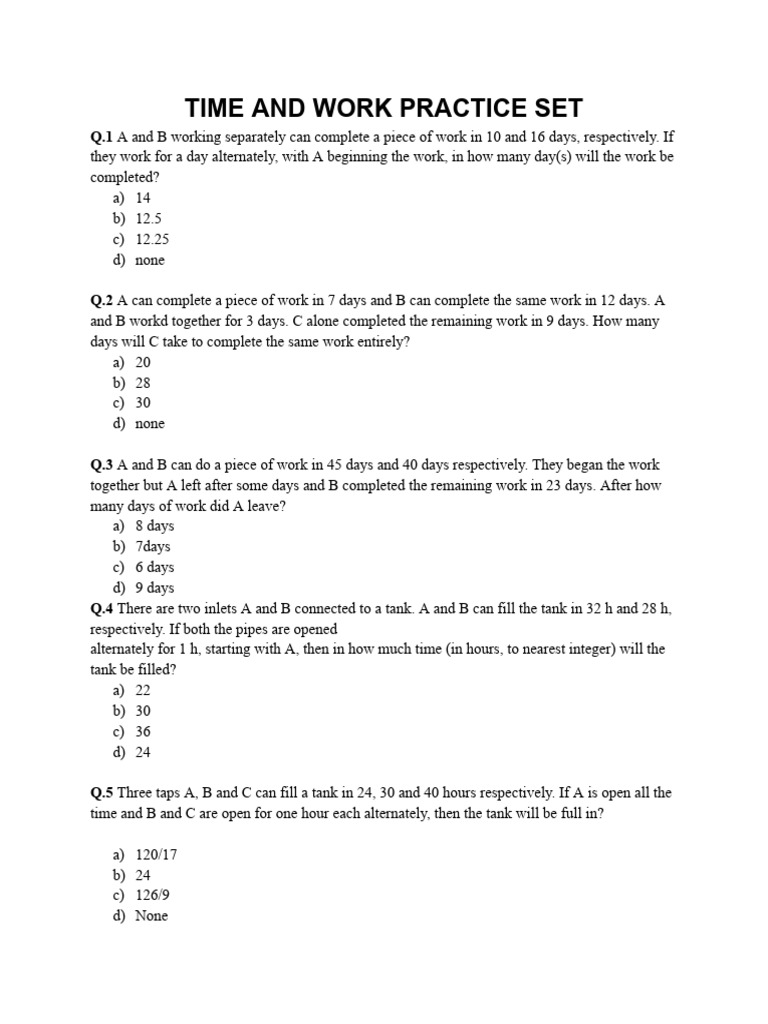 Time and Work Sheet | PDF