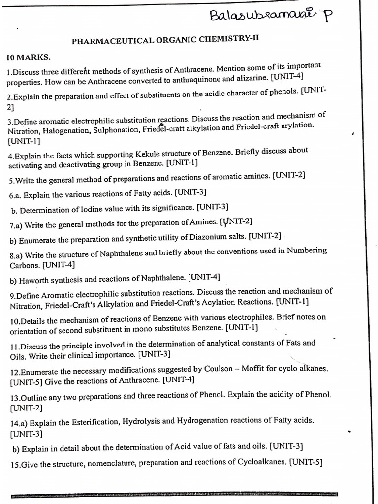 Pharmaceutical Organic Chemistry - 2 Important Questions. | PDF
