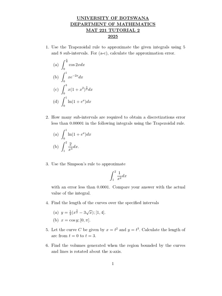 Calculus Tutorial 2 2025 | PDF | Integral | Curve