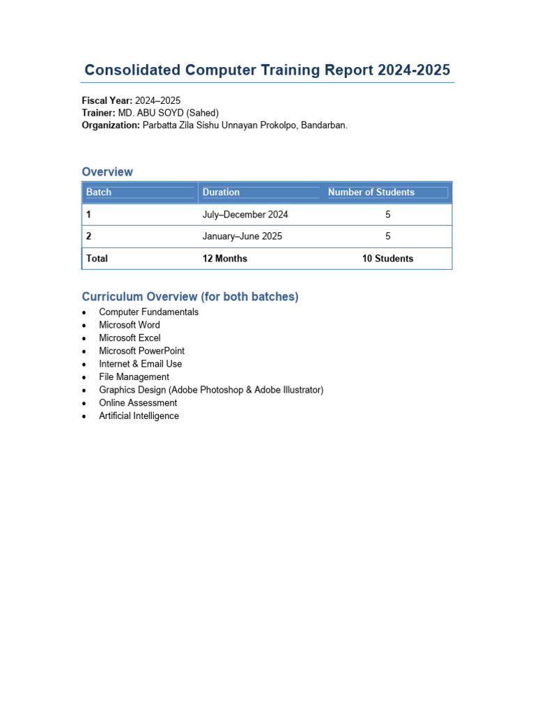Computer Training Report 2024-2025 | PDF | Computing