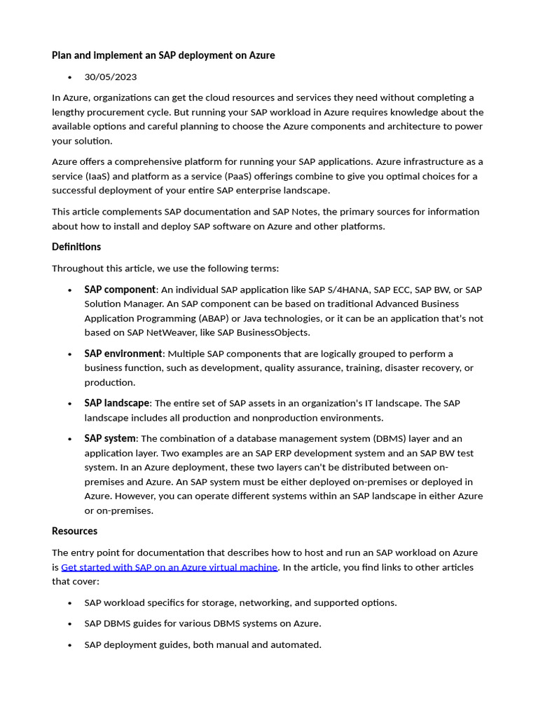 Plan and Implement An SAP Deployment On Azure | PDF | Computer Network ...
