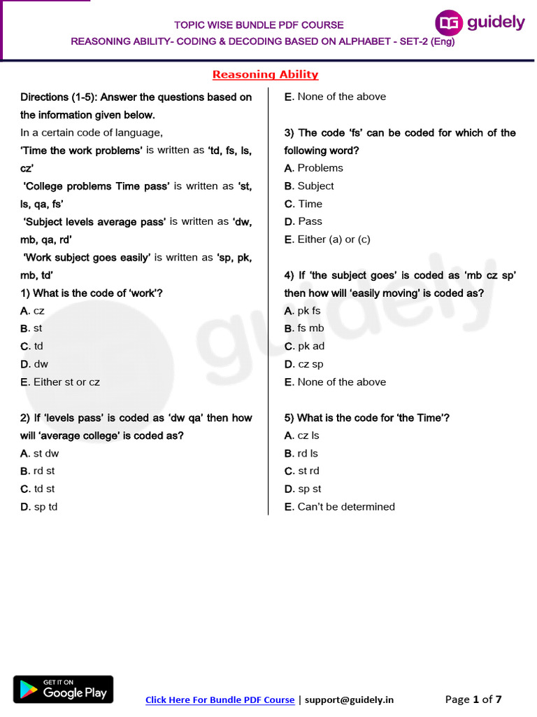 Coding Decoding Based On Alphabet Set - 2 | PDF | Linguistics | Human Communication