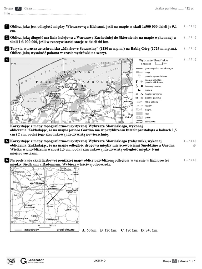 ZR - Mapa I Skala Test (Z Widoczną Punktacją) | PDF