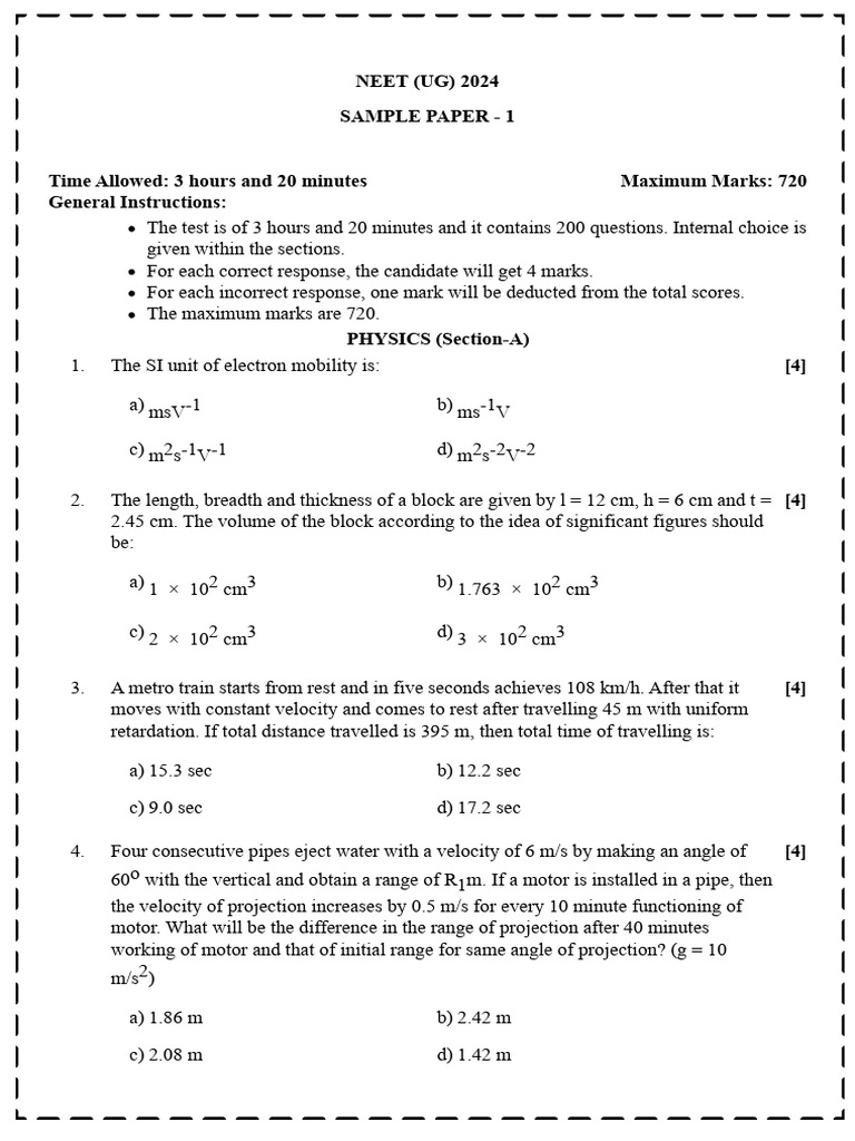 NEET Level 2024 Mock Test Paper-2 | PDF | Hydroxide | Electron