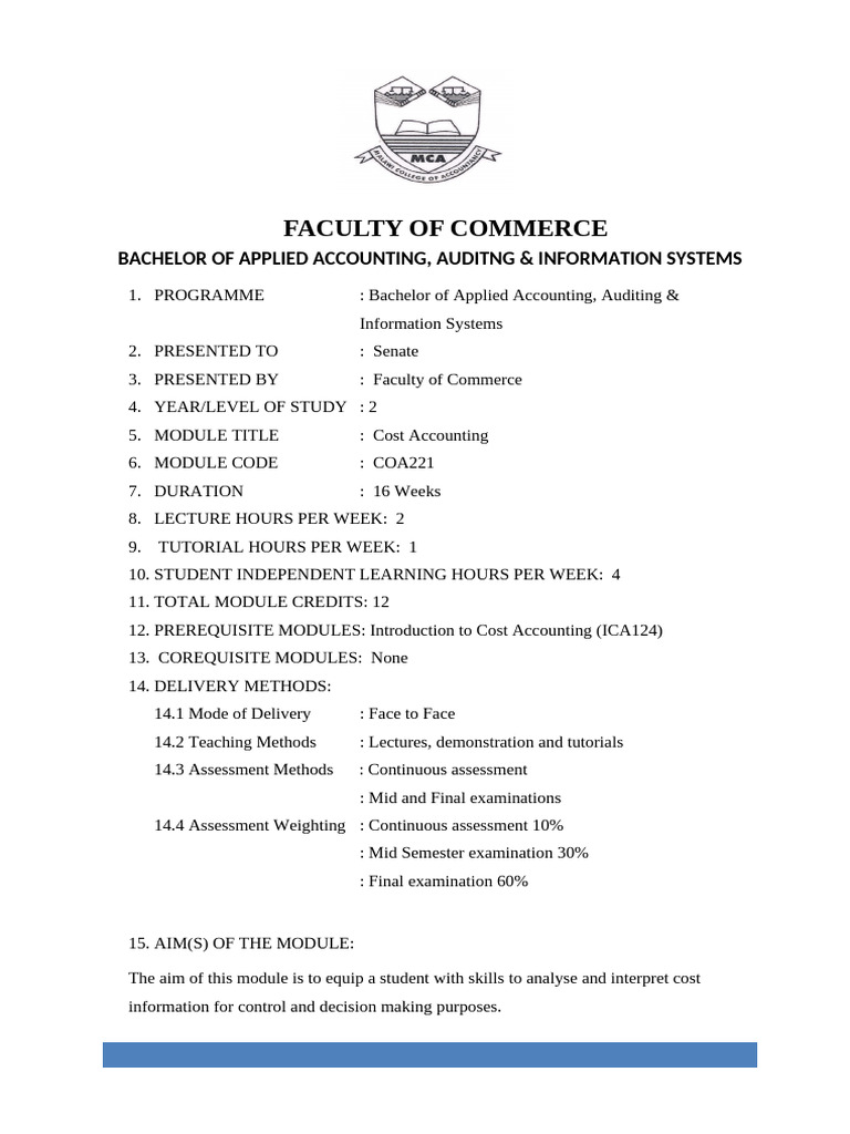 COA221 Module Outline 170719 | PDF | Business Economics | Business