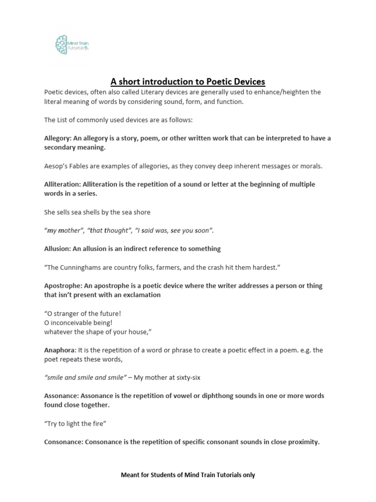 A Short Introduction To Poetic Devices | PDF | Poetry | Poetic Devices