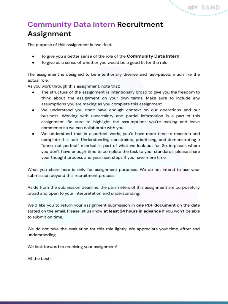 Community Data Intern-Assignment Stage - TA | PDF | Data | Cognition