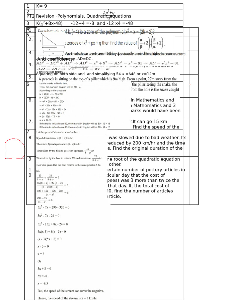 PT2 Revision Polynomials and Quadratic Equations | PDF
