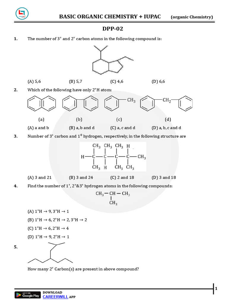 Basic Organic Chemistry IUPAC Quiz | PDF