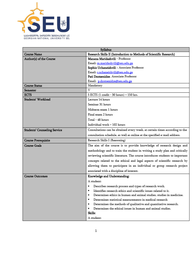 Research Skills II (Introduction To Methods of Scientific Research ...