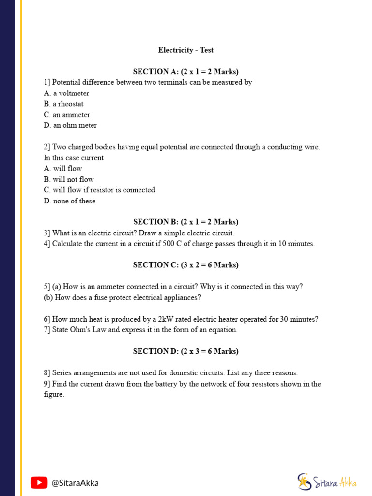 Electricity Test Questions and Answers | PDF