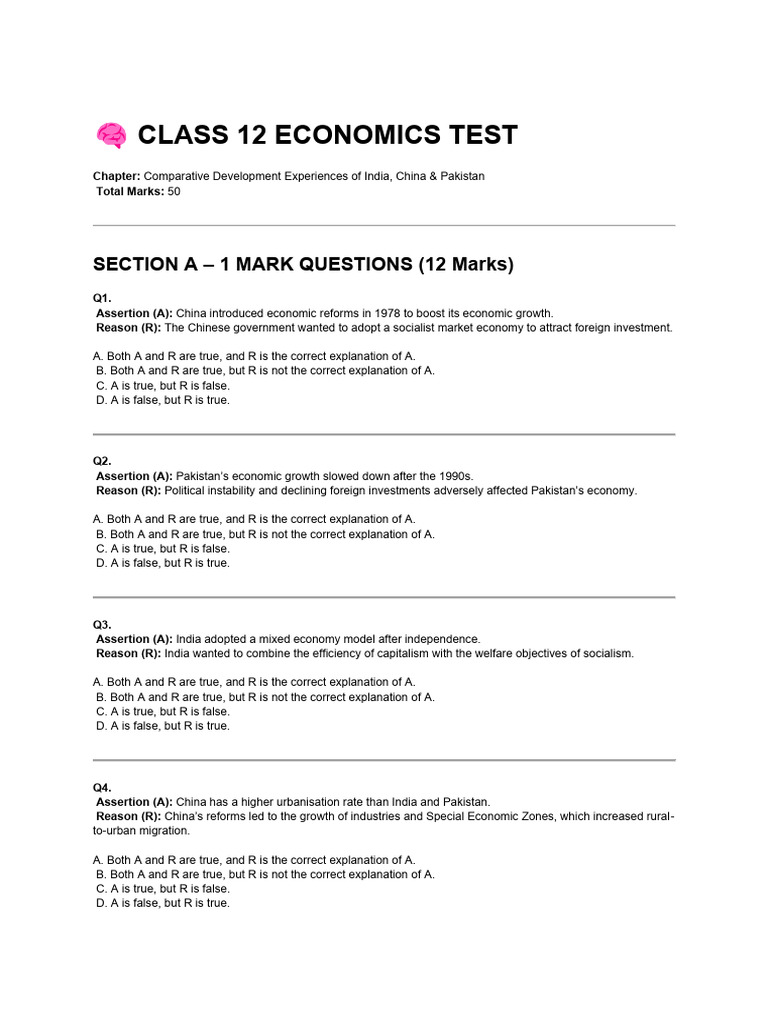 Class 12 Economics Test Icp | PDF | Economic Growth | China