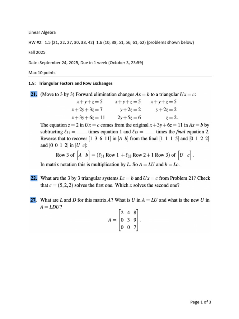 Linear Algebra HW 2 | PDF