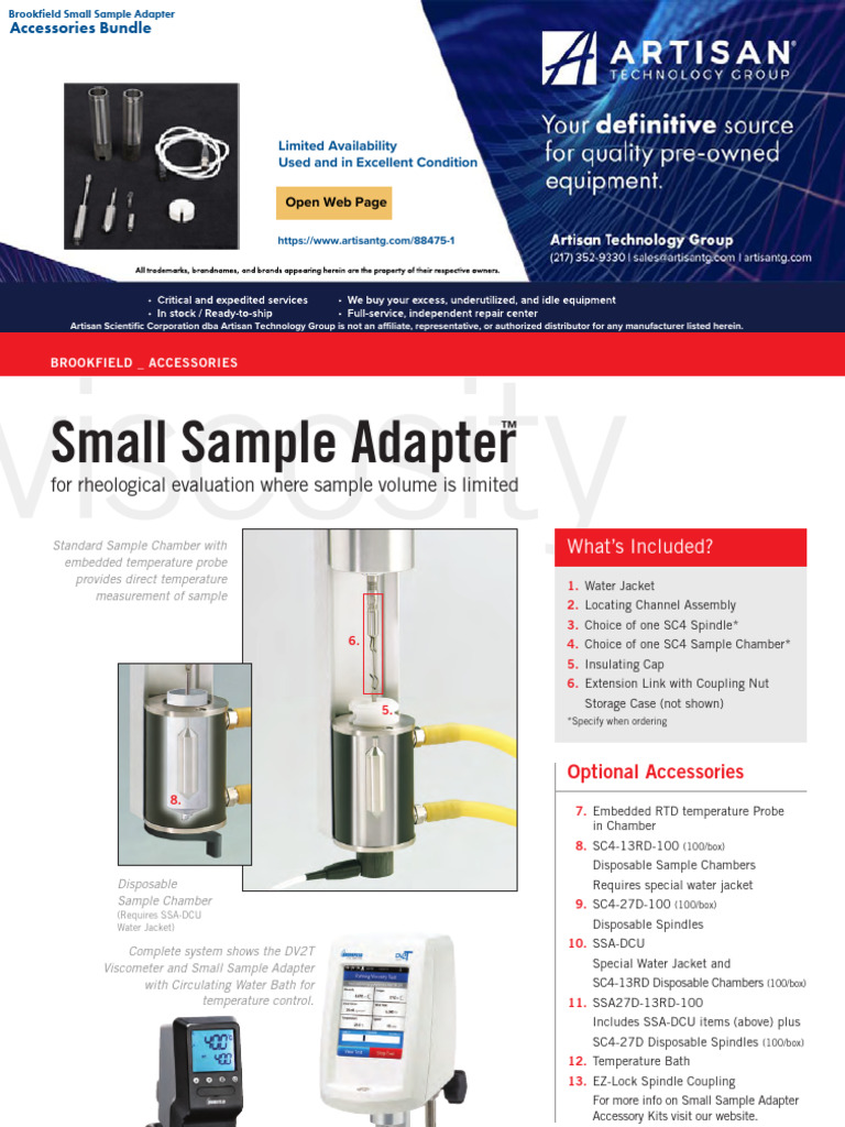 Info Brookfield Small Sample Adapter Datasheet 201651784251 | PDF ...