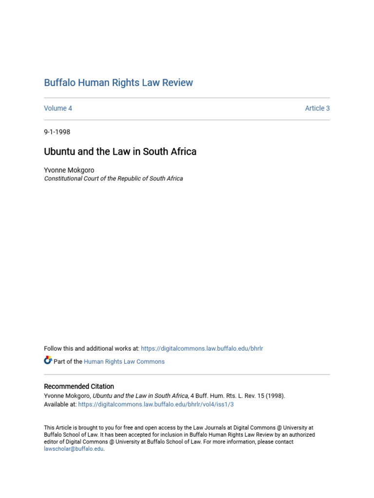 Ubuntu and The Law in South Africa | PDF | Human Rights | Political Science