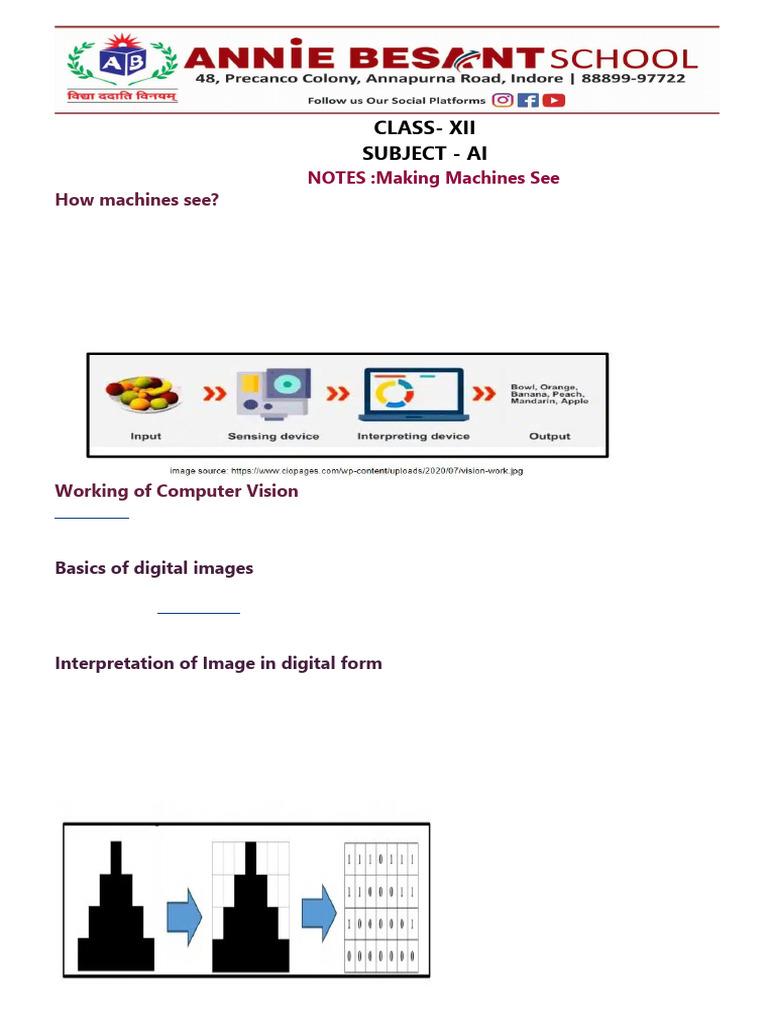 Class 12 AI: Computer Vision Notes | PDF | Computer Vision | Image ...