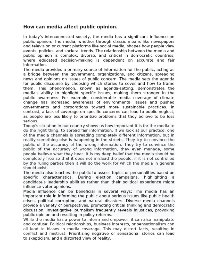 How Can Media Affect Public Opinion (E. KHVARDZIKIA) | PDF | Public ...