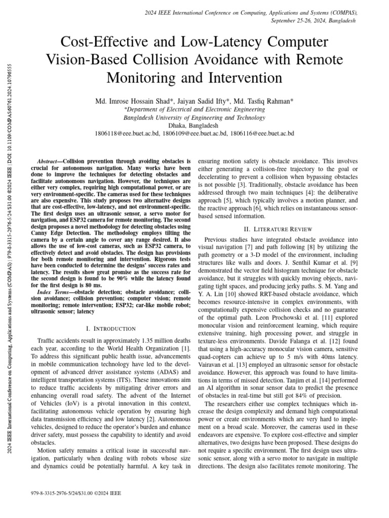 Cost-Effective and Low-Latency Computer Vision-Based Collision Avoidance With Remote Monitoring ...