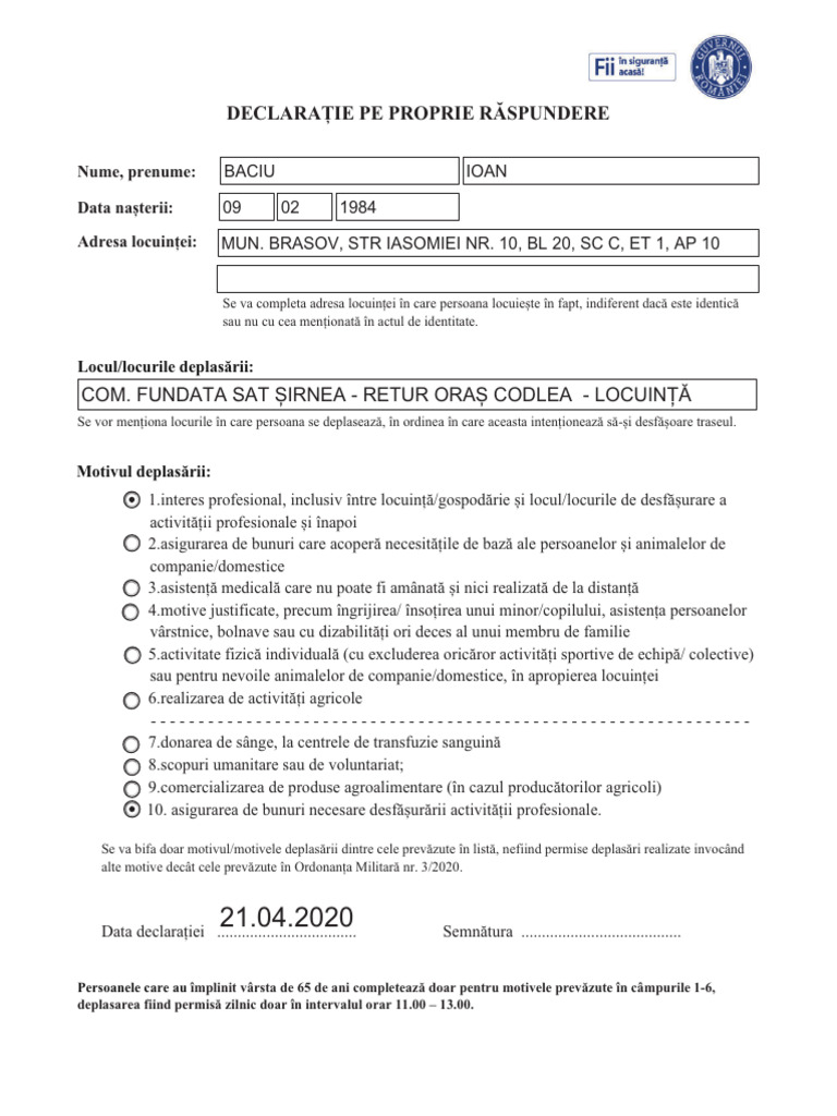 26MODEL Declaratie Proprie Raspundere 2503 | PDF