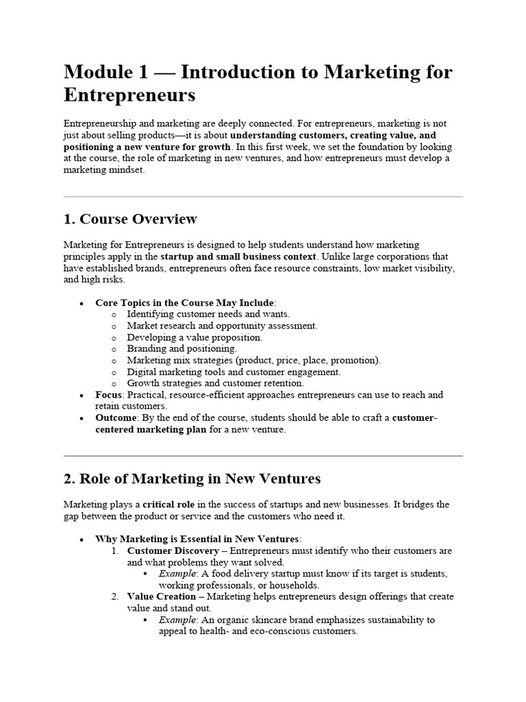 Marketing Management Module 1 | PDF | Entrepreneurship | Marketing