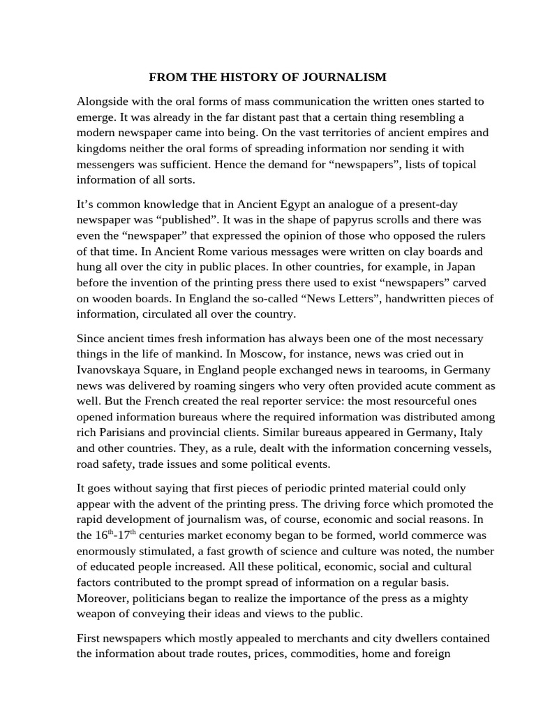 From The History of Journalism | PDF | Newspapers | Journalism