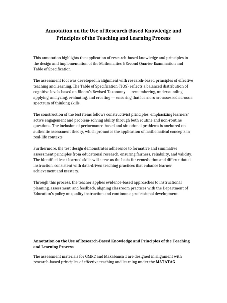 Annotation Research Based Principles | PDF | Educational Assessment ...