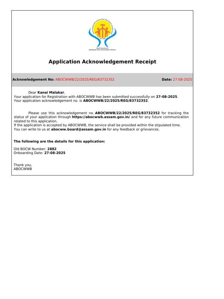 PDF GO Acknowledgement Receipt Kanai Malakar | PDF