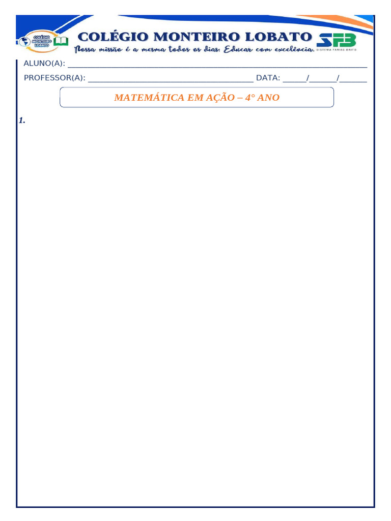 Atividade complementar - 4° ano DESAFIOS | PDF