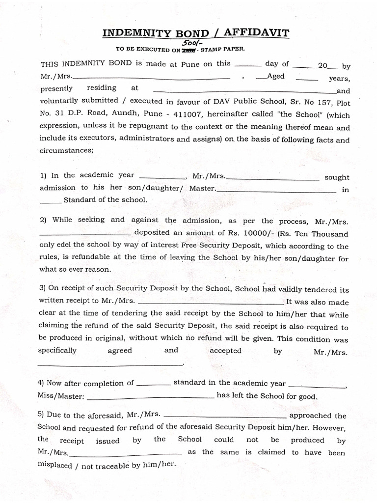 Indemnity Bond Format | PDF