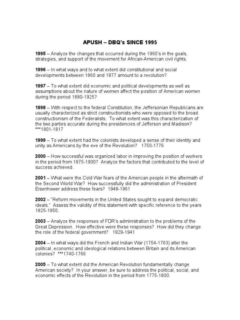 Apush - Dbq's Since 1995 | PDF | American Revolution | Thomas Jefferson