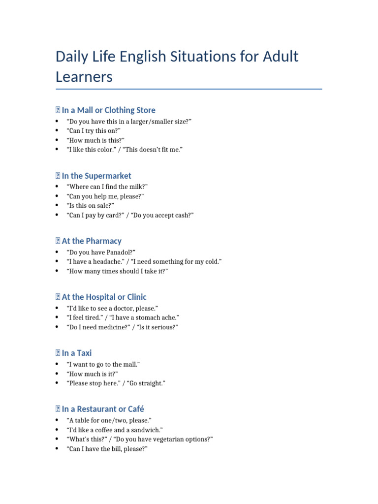 Daily English Situations | PDF
