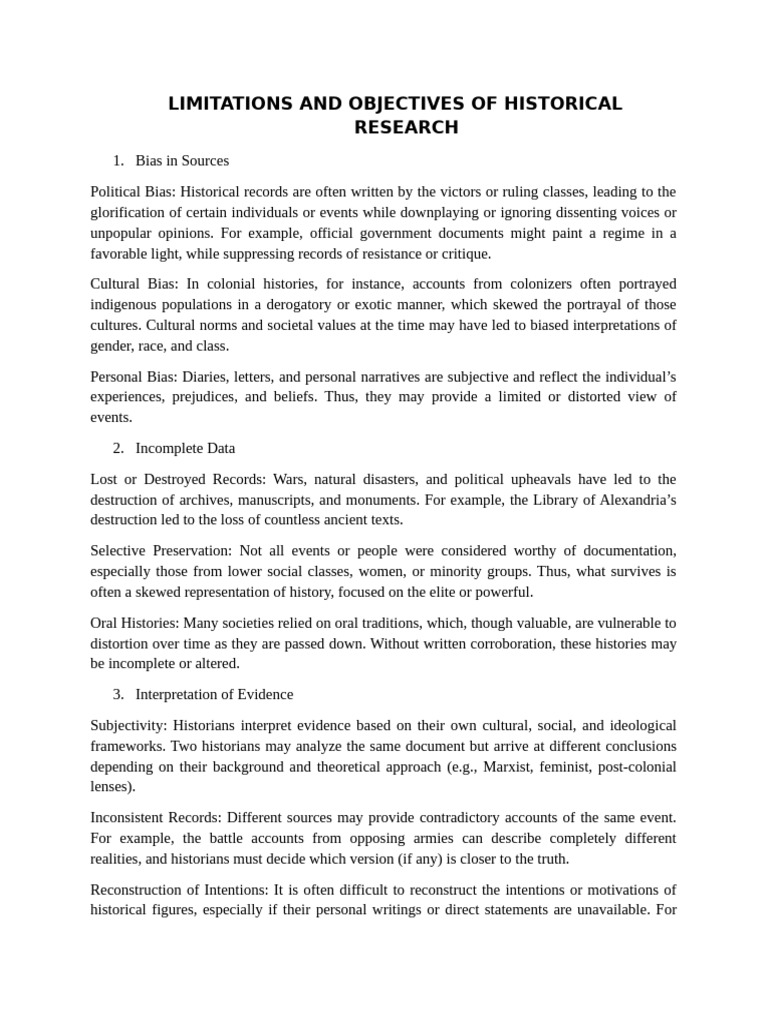 Limitations and Objectives | PDF | Narrative | Historian