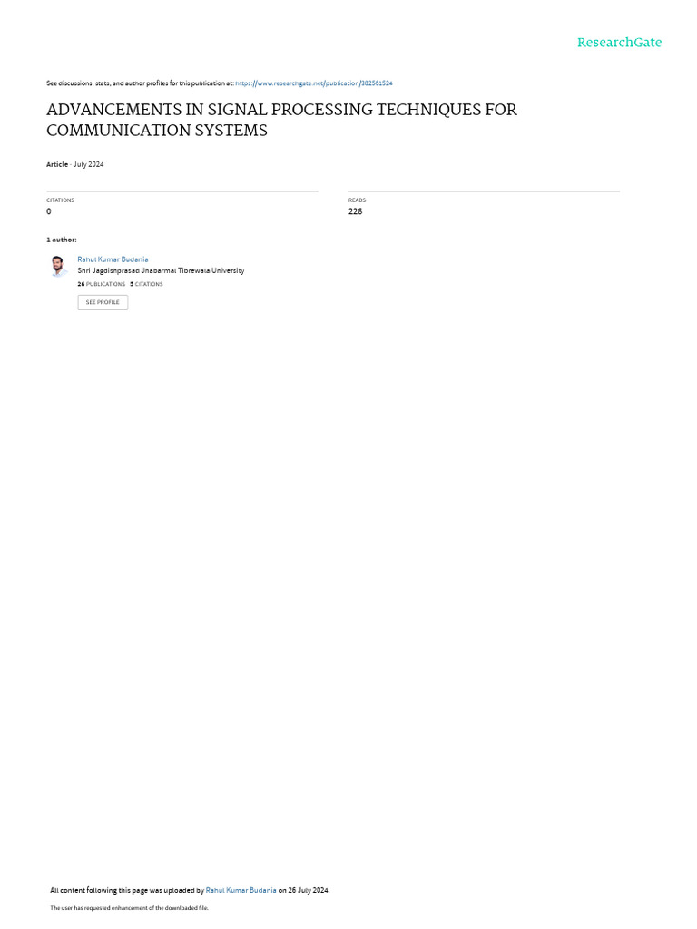 Advancements in Signal Processing Techniques for Communication Systems | PDF | Data Compression ...