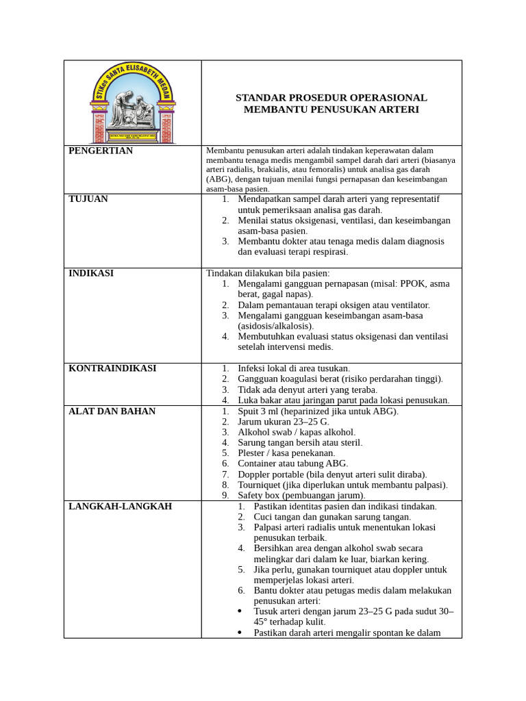 Prosedur Penusukan Arteri untuk ABG | PDF