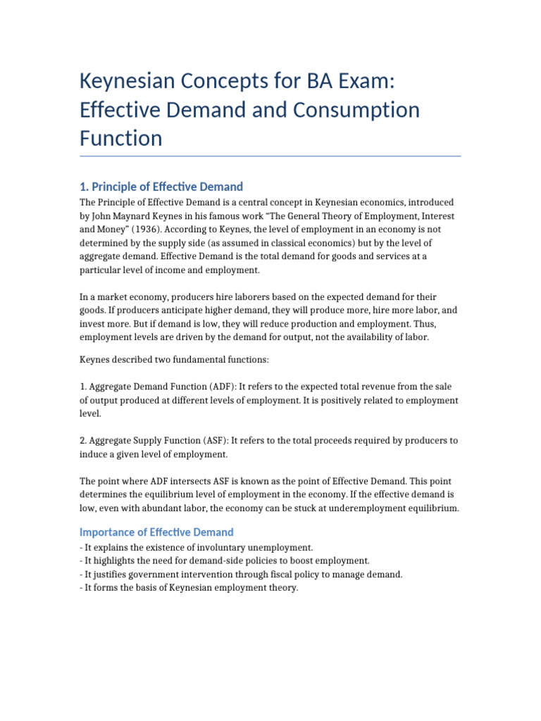Effective Demand and Consumption Function BA Notes | PDF | Consumption ...