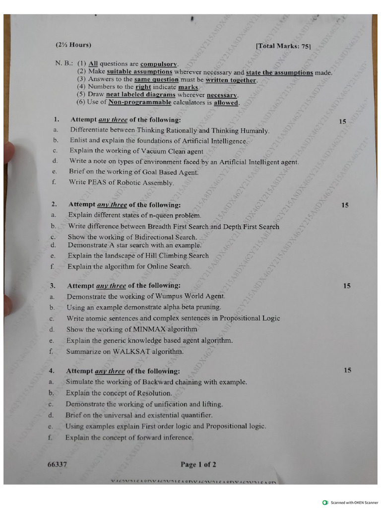 AI - Previous Year Question Paper | PDF