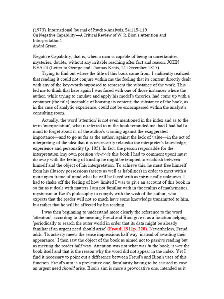 Critical Review of Bion's Attention Theory | PDF | Psychoanalysis ...